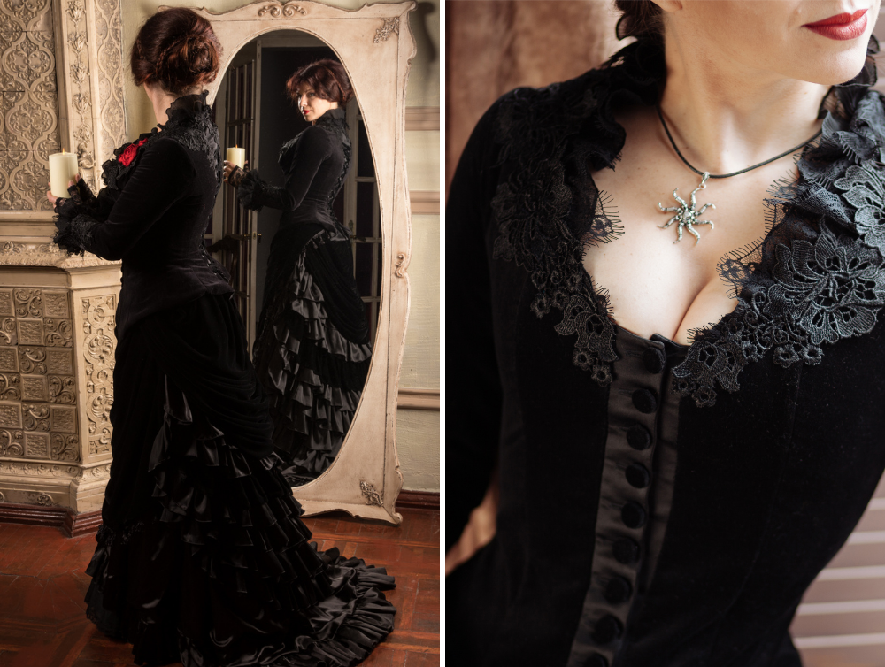 Victorian gothic black taffeta Lucille Sharpe Crimson Peak costume | DressArtMystery – Dress Art ...
