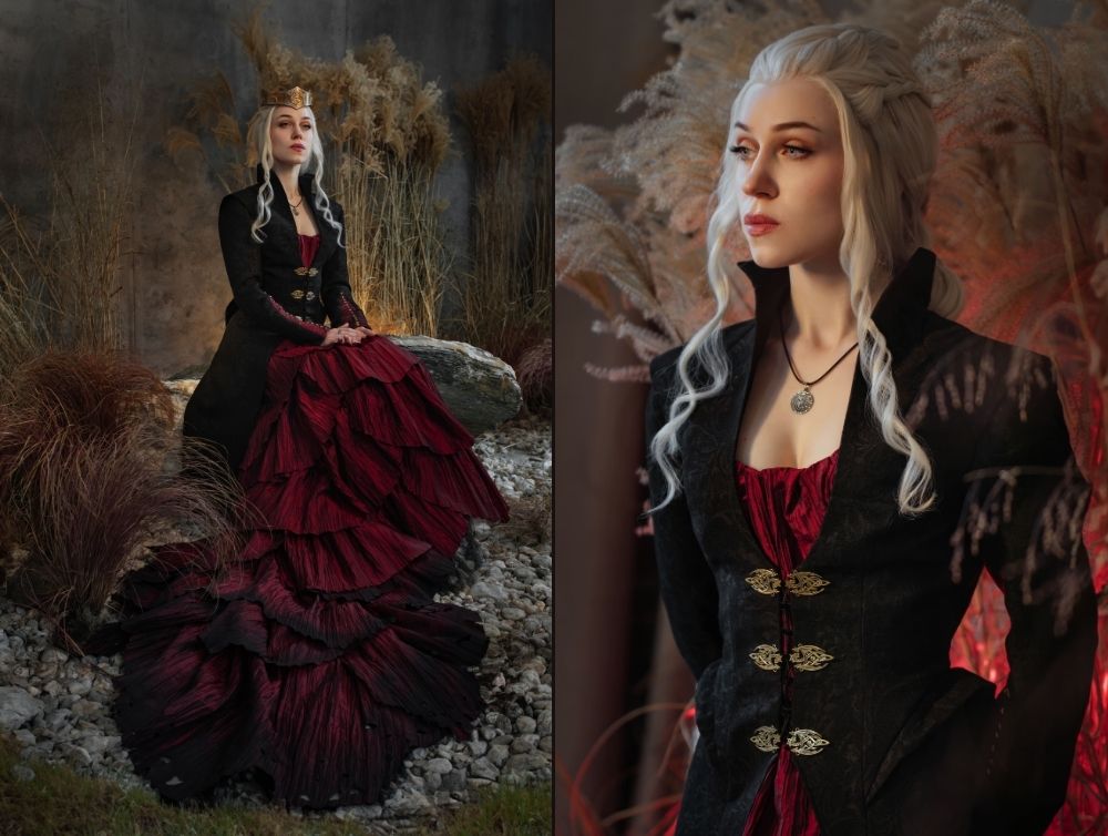 Gothic dragon style dress made of crushed taffeta with jacquard jacket ...