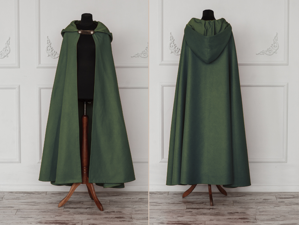 Dark Green vegan wool hooded cloak | DressArtMystery